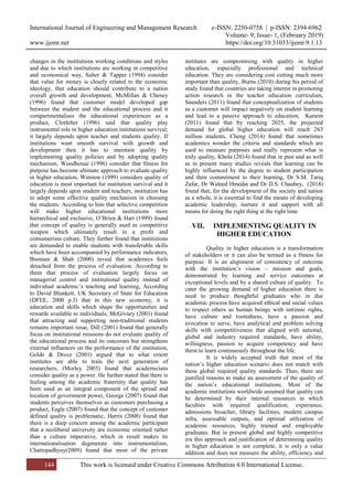 A Framework to Achieve Quality and Excellence in Higher Education: A ...