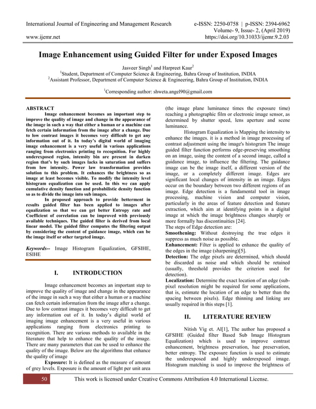 Image Enhancement using Guided Filter for under Exposed Images | PDF