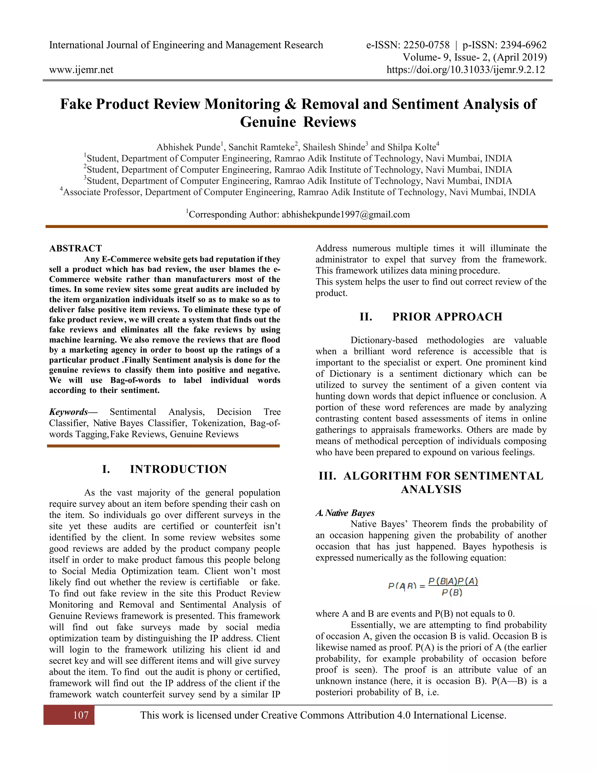 Fake Product Review Monitoring & Removal and Sentiment Analysis of ...