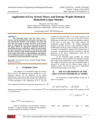 Application of Grey System Theory and Entropy Weight Method in Basketball League Matches | PDF