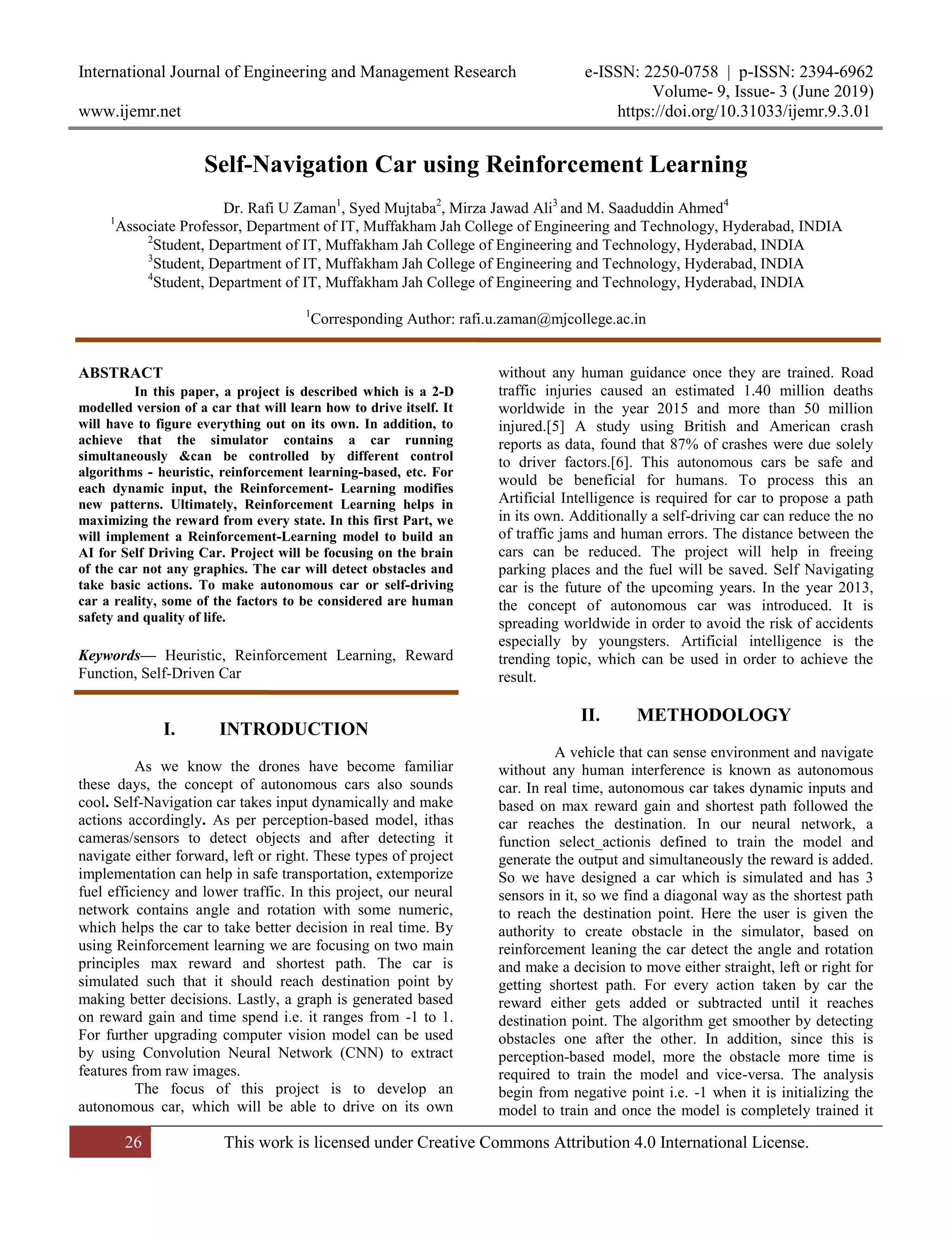 Self Navigation Car Using Reinforcement Learning Pdf