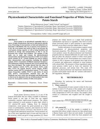 Physicochemical Characteristics and Functional Properties of White Sweet Potato Starch | PDF ...