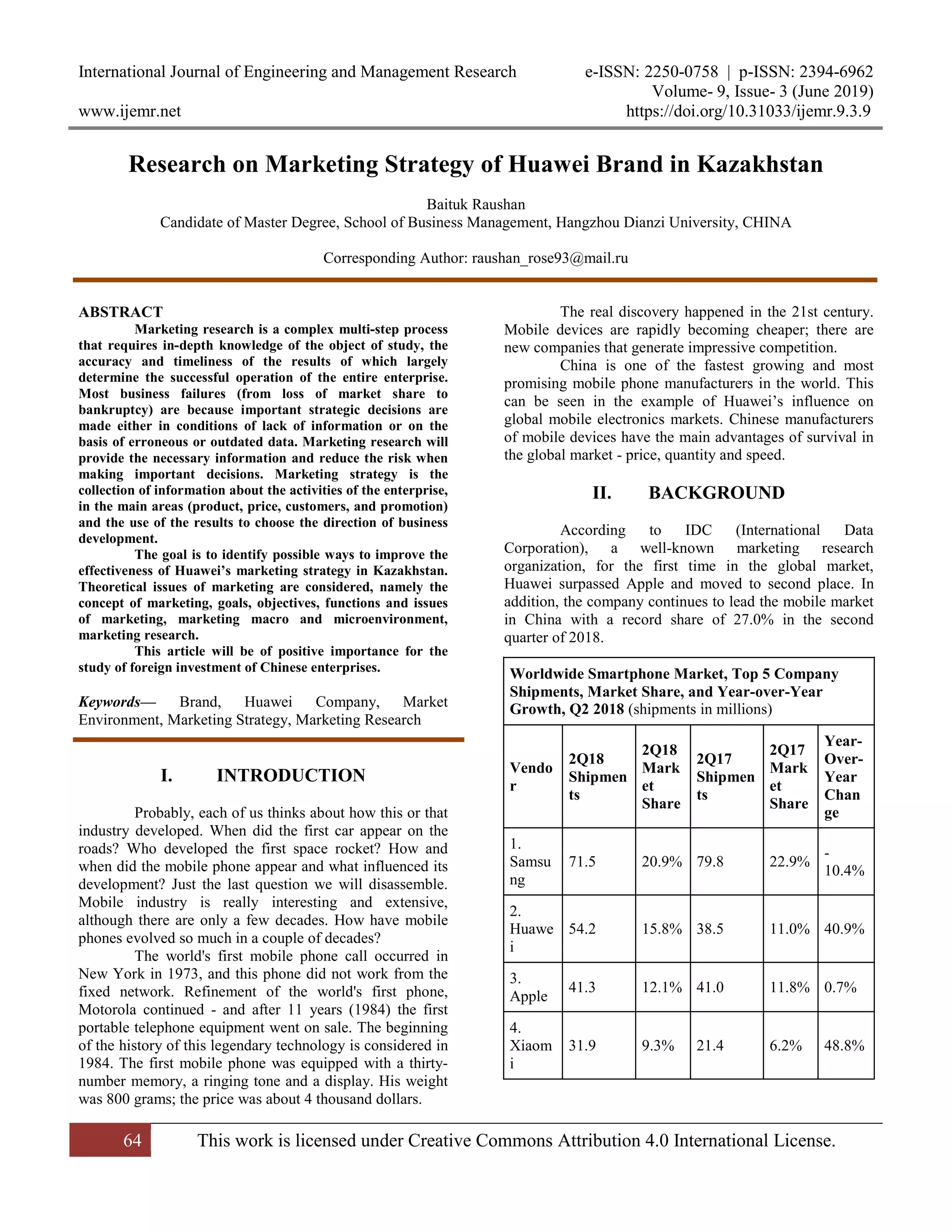 Research on Marketing Strategy of Huawei Brand in Kazakhstan | PDF