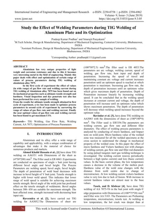 Study the Effect of Welding Parameters during TIG Welding of Aluminum ...