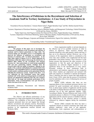 The Interference of Politicians in the Recruitment and Selection of ...