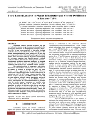 Finite Element Analysis to Predict Temperature and Velocity ...