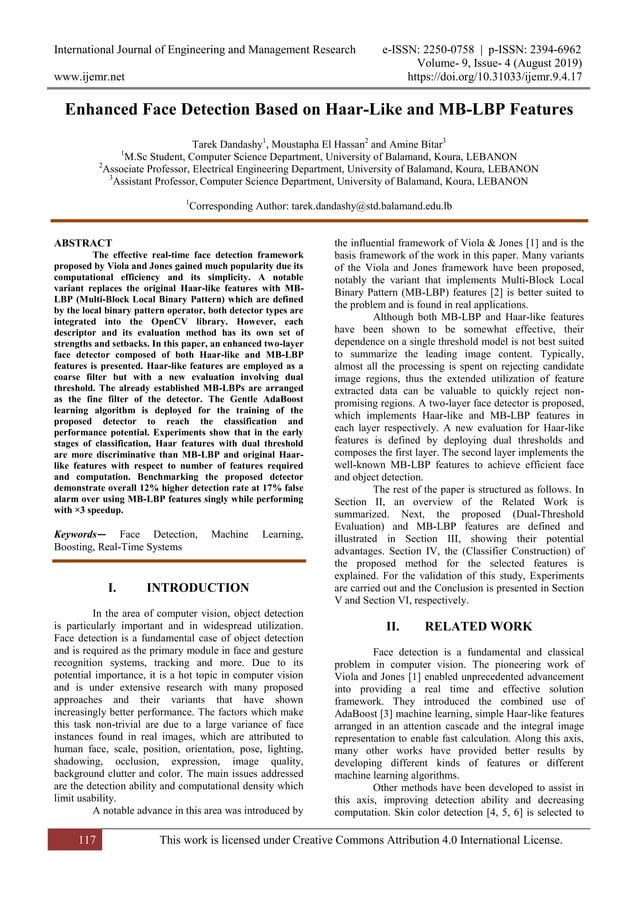 Enhanced Face Detection Based on Haar-Like and MB-LBP Features | PDF