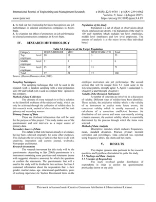 Employee Motivation and Job Performance of Selected Construction Companies in Rivers State | PDF ...