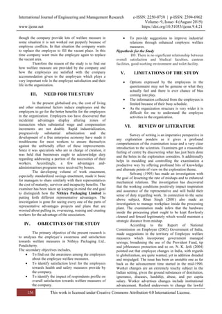 A Study on Awareness and Satisfaction towards Employee Welfare Measures ...