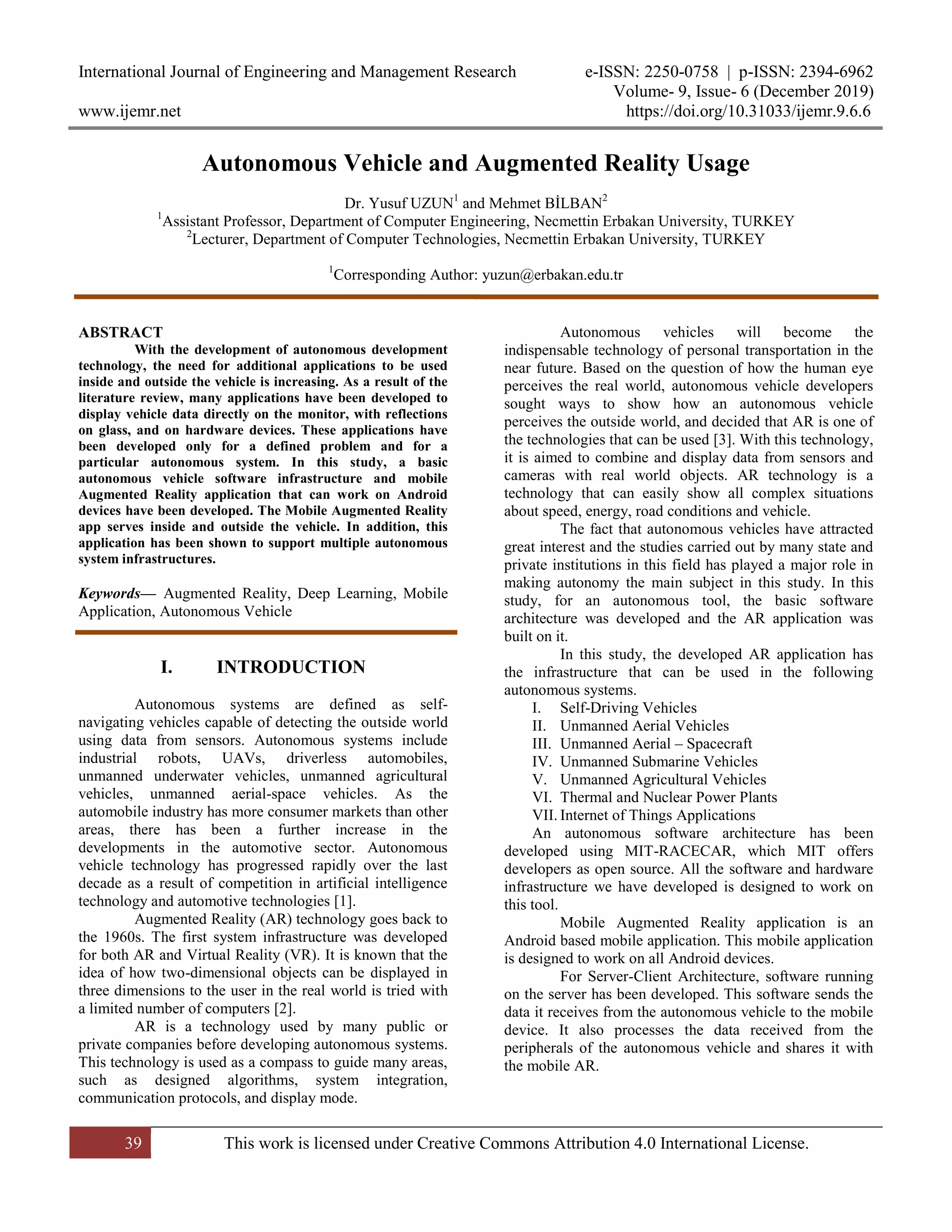 Autonomous Vehicle and Augmented Reality Usage | PDF