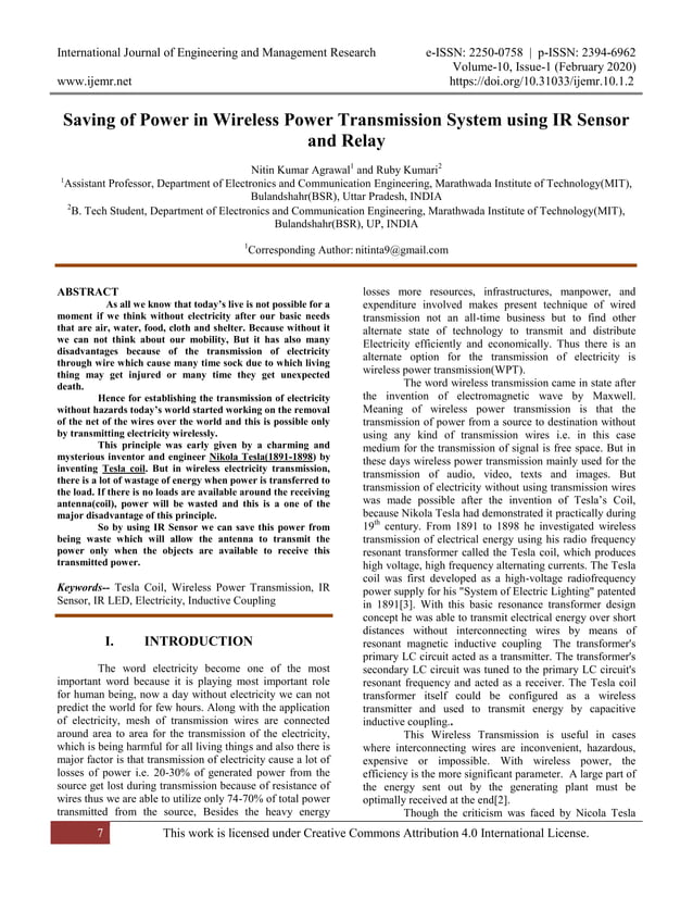 Saving of Power in Wireless Power Transmission System using IR Sensor and Relay | PDF | Internet ...