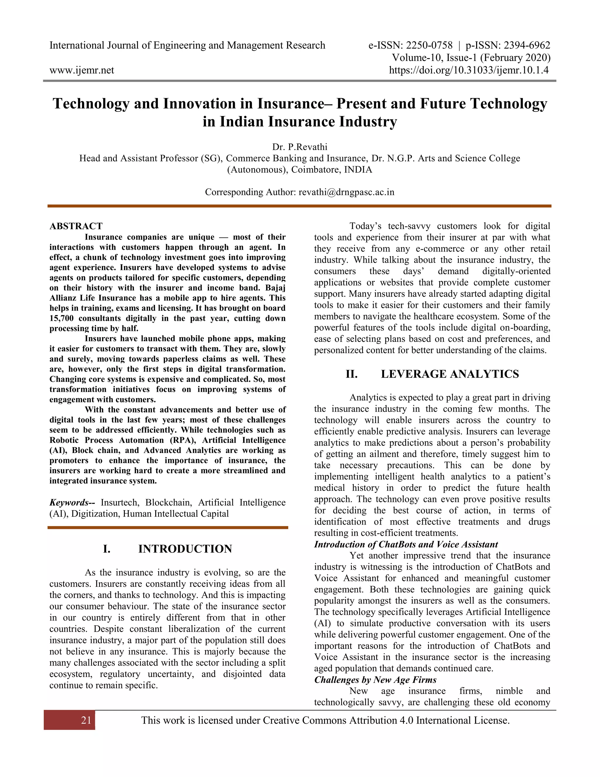 Technology and Innovation in Insurance– Present and Future Technology ...