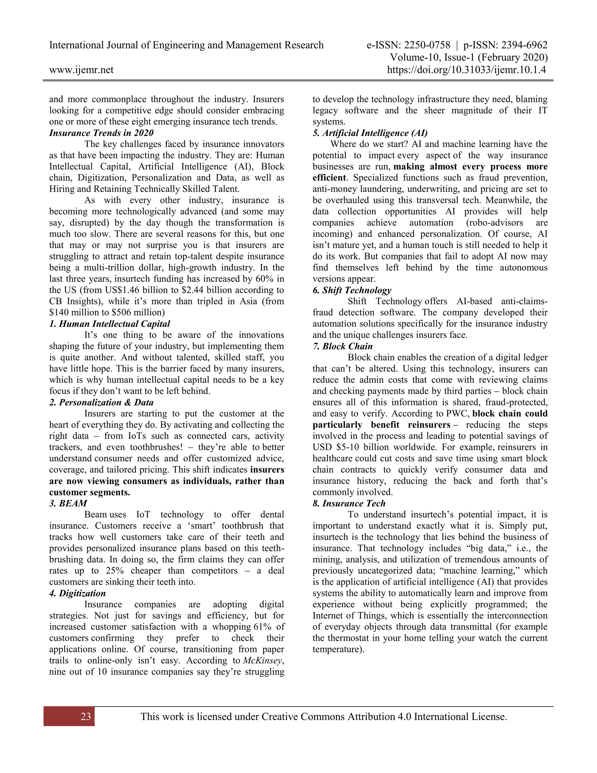 Technology and Innovation in Insurance– Present and Future Technology ...