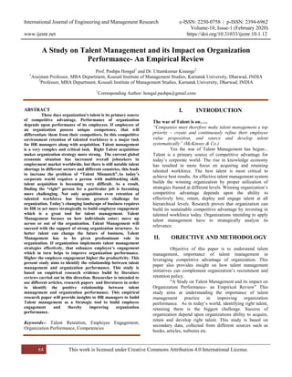 A Study on Talent Management and its Impact on Organization Performance ...