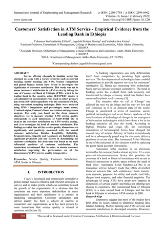 Customers' Satisfaction in ATM Service - Empirical Evidence from the ...