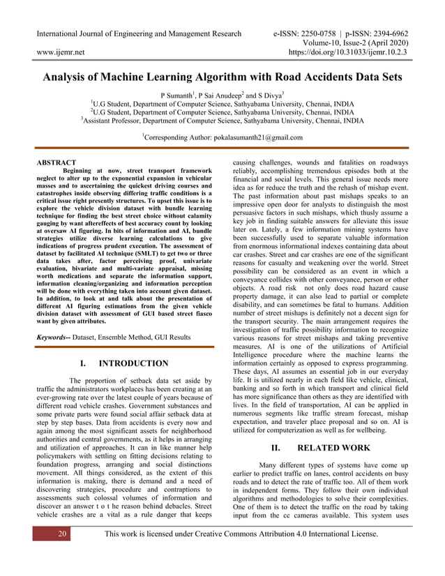 Analysis of Machine Learning Algorithm with Road Accidents Data Sets | PDF