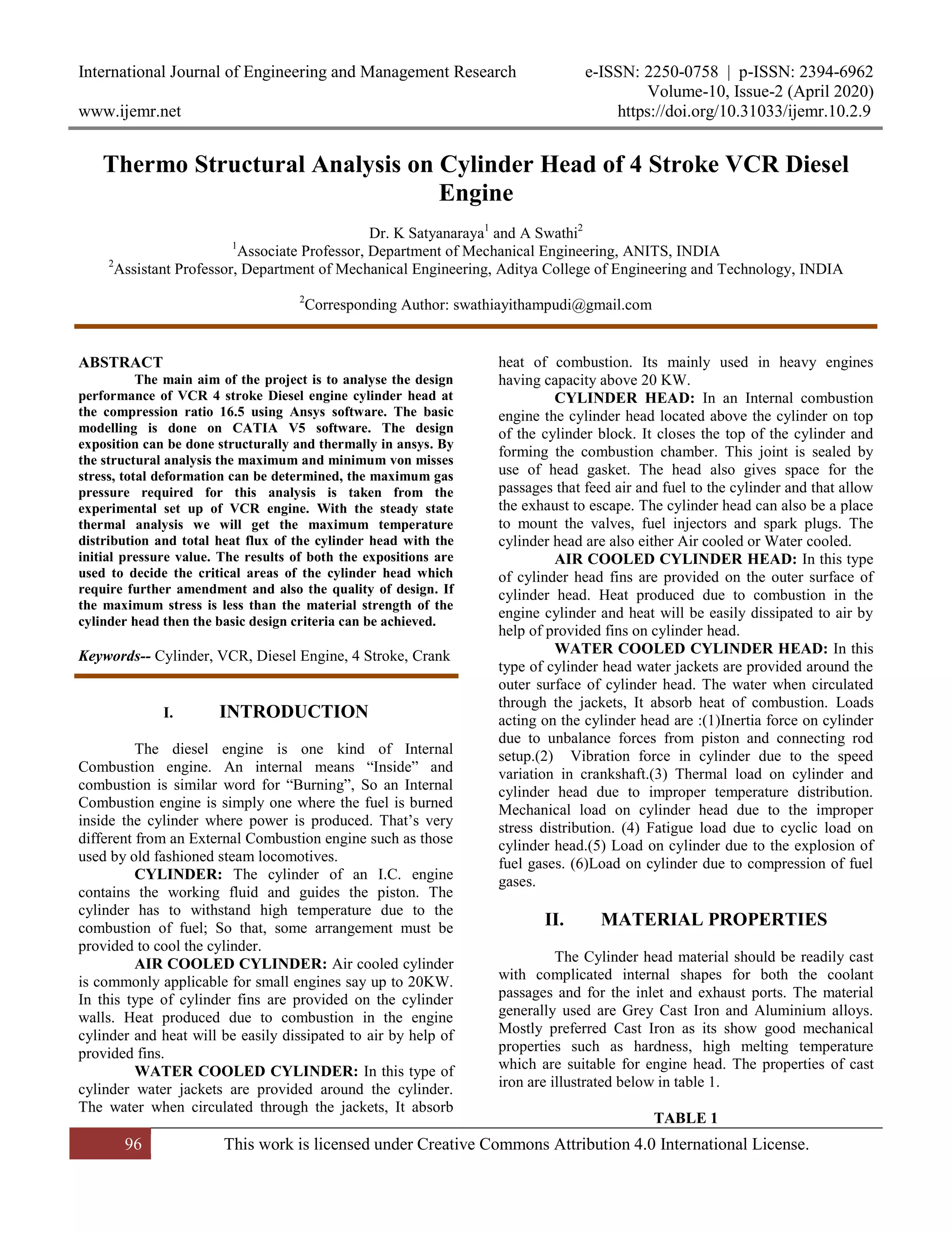 Thermo Structural Analysis on Cylinder Head of 4 Stroke VCR Diesel ...