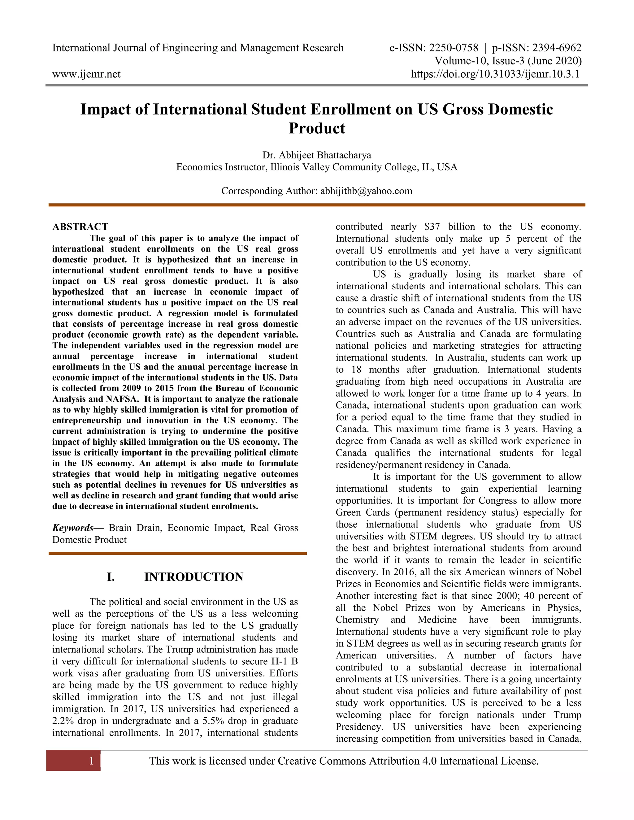 Impact of International Student Enrollment on US Gross Domestic Product ...