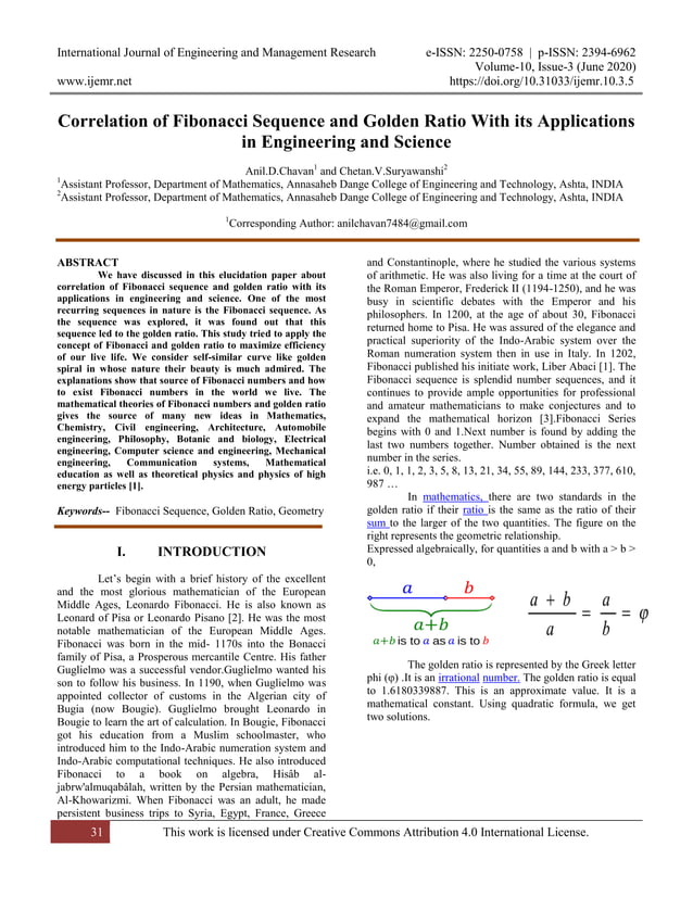Correlation of Fibonacci Sequence and Golden Ratio With its Applications in Engineering and ...