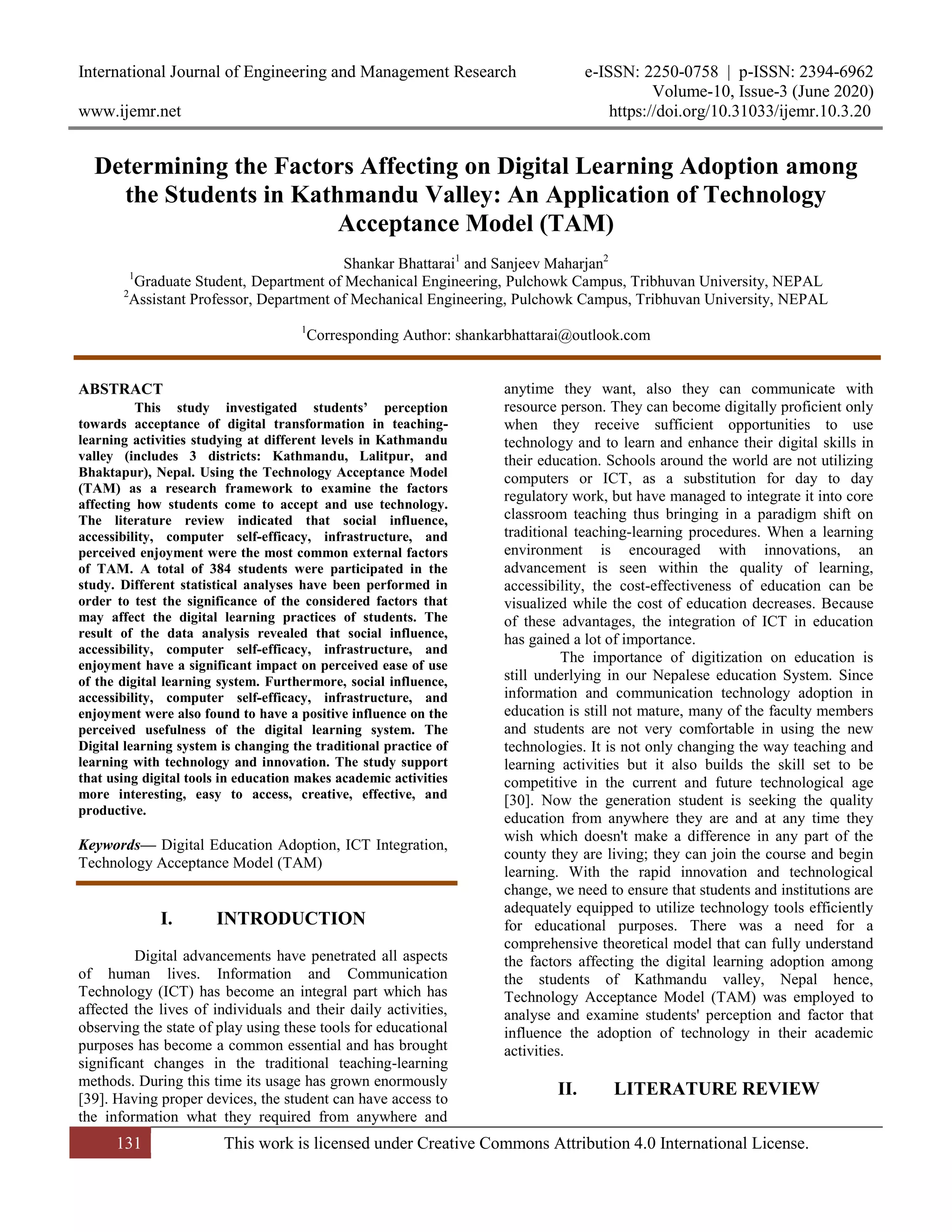 Determining the Factors Affecting on Digital Learning Adoption among ...