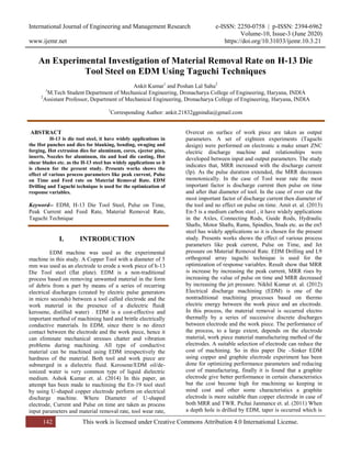 An Experimental Investigation of Material Removal Rate on H-13 Die Tool Steel on EDM Using ...