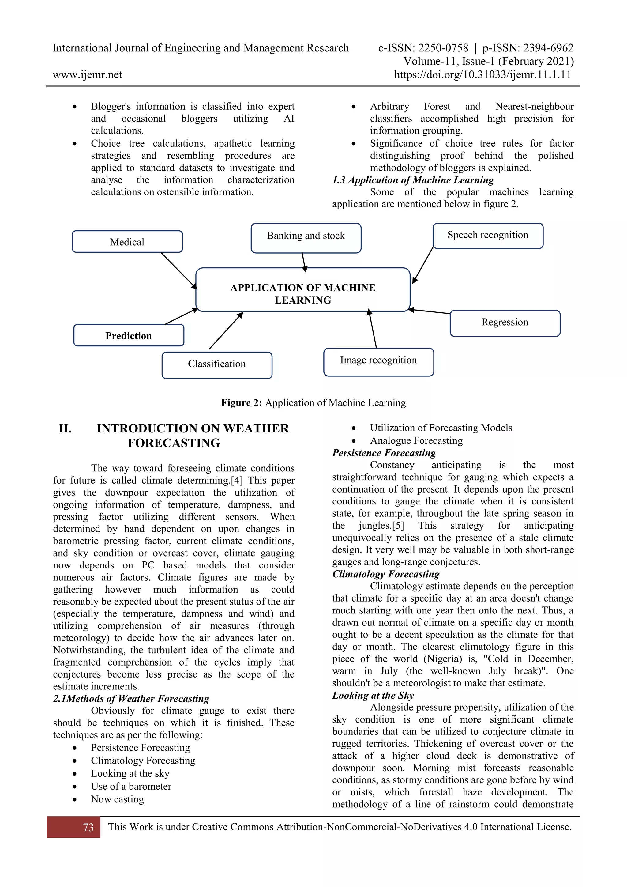 An Investigation Of Weather Forecasting Using Machine Learning