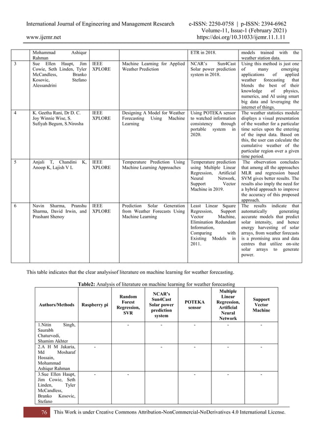 An Investigation of Weather Forecasting using Machine Learning Techniques | PDF