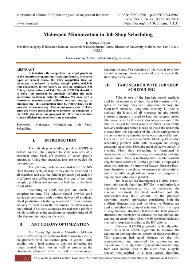 Makespan Minimization in Job Shop Scheduling | PDF