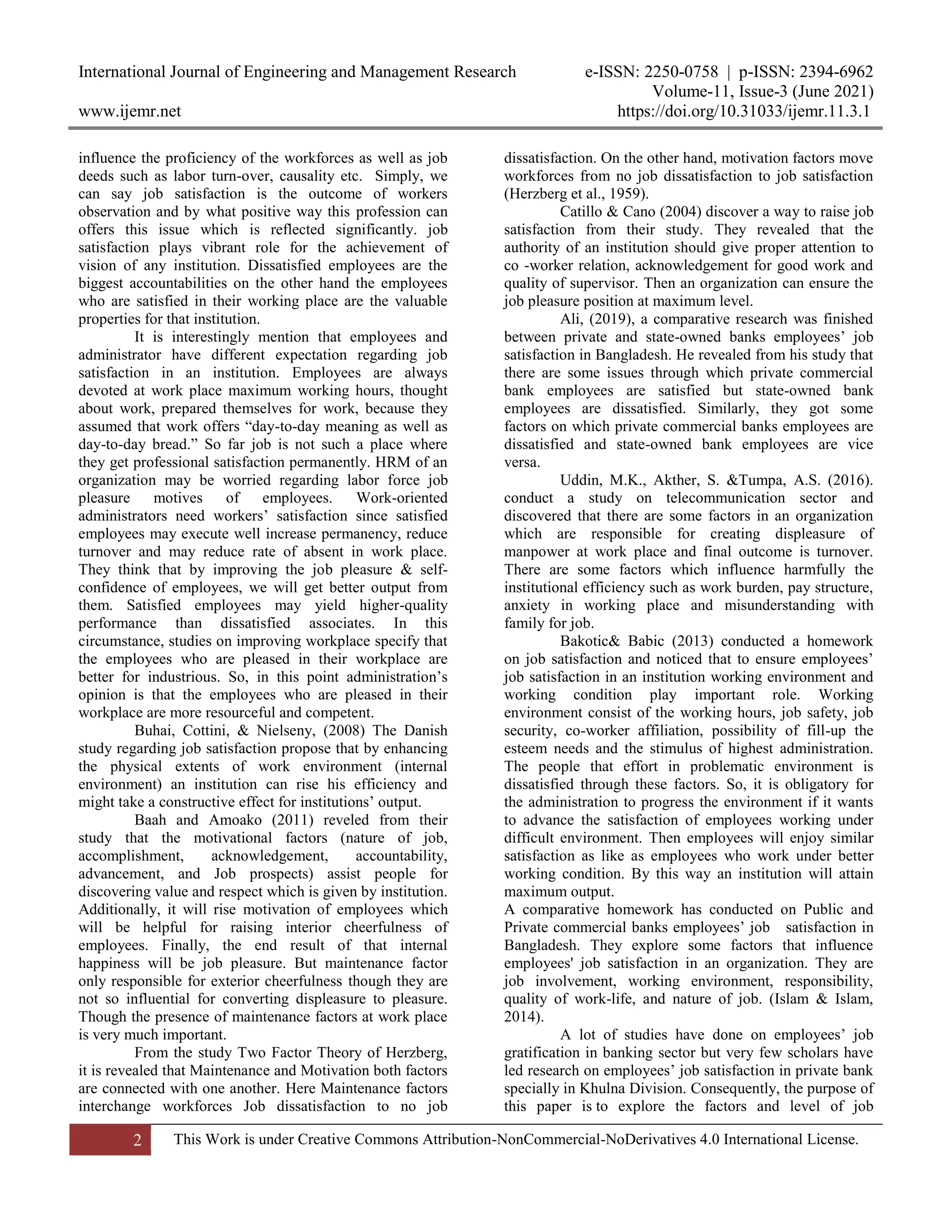 Job Satisfaction of Private Banking Sector Employees in Bangladesh | PDF