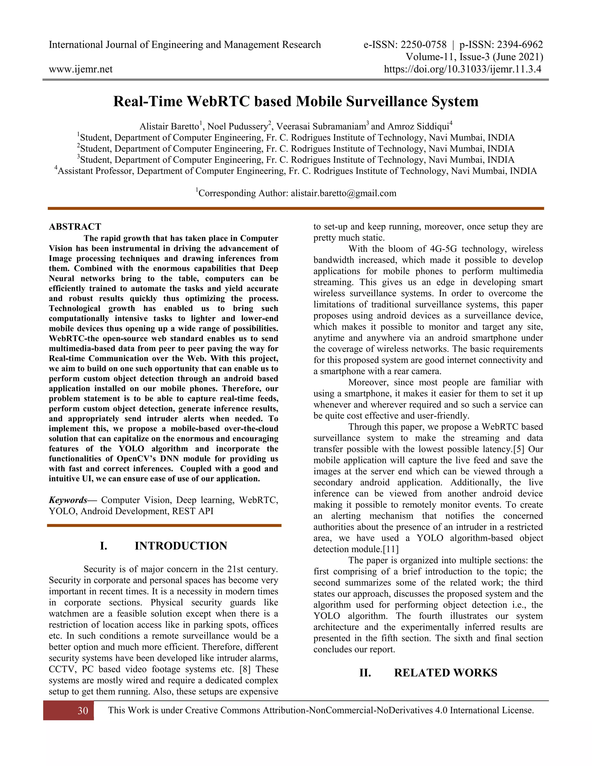 Real-Time WebRTC based Mobile Surveillance System | PDF