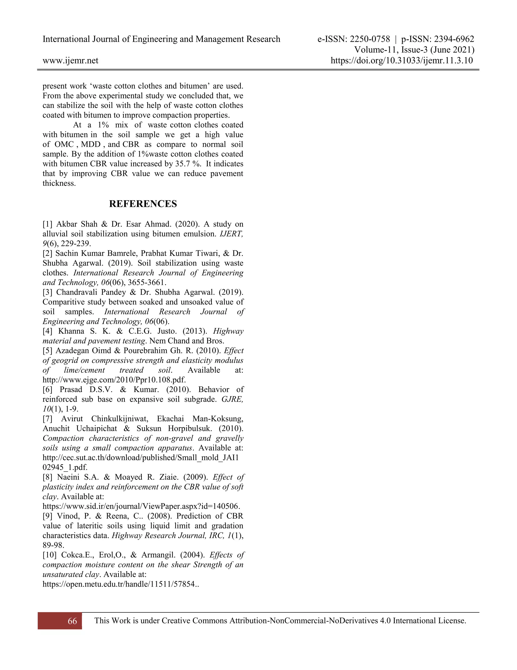 Soil Stabilization using Waste Cotton Clothes Coated with Bitumen | PDF