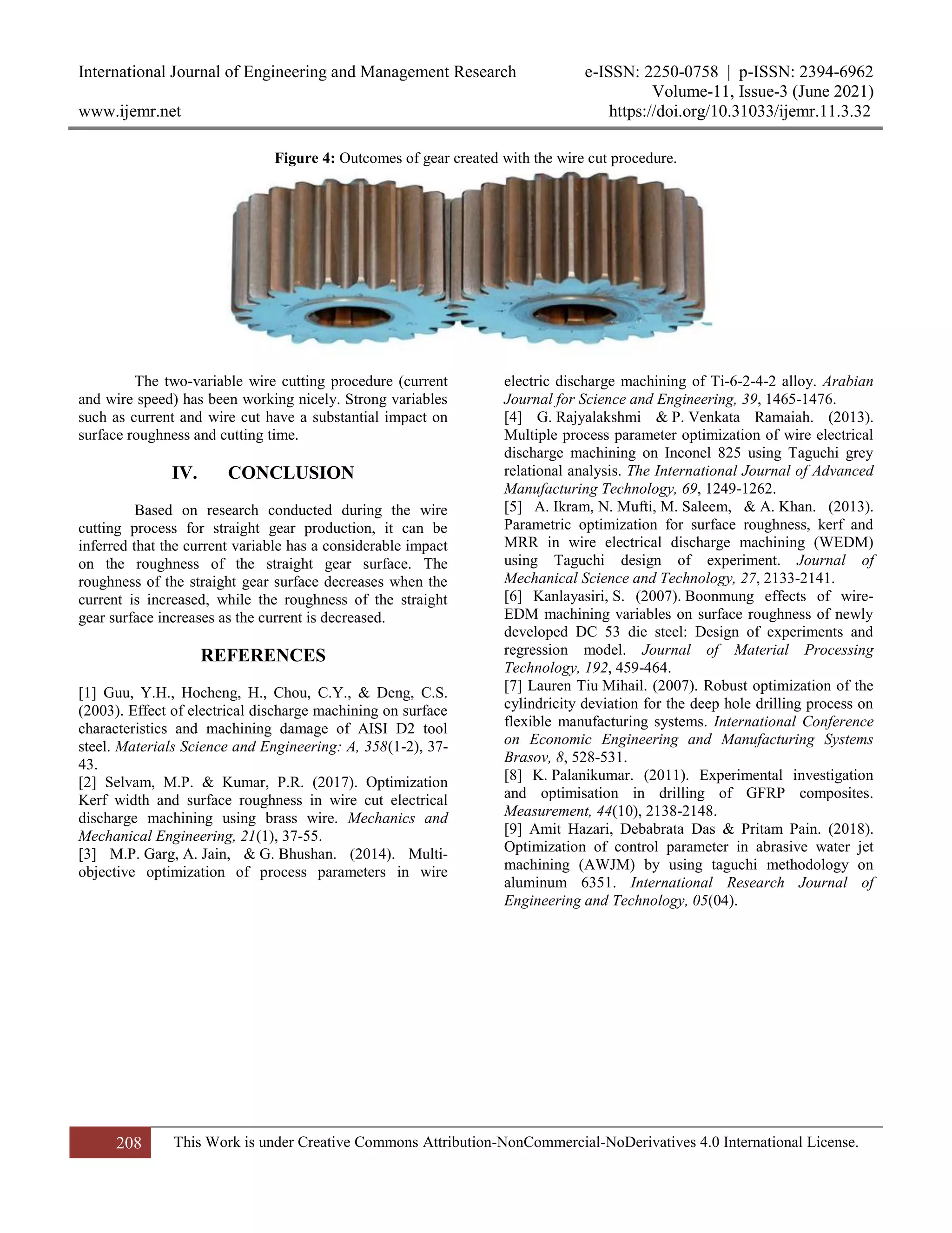 Wire EDM Parameters for Surface Roughness in Straight Gear Manufacturing: An Experimental Study ...