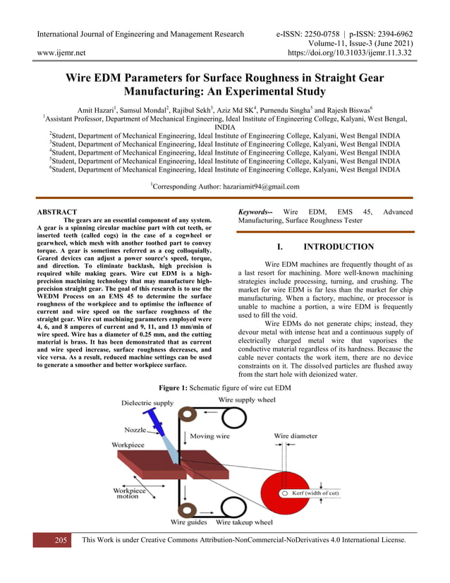 Wire EDM Parameters for Surface Roughness in Straight Gear Manufacturing: An Experimental Study ...