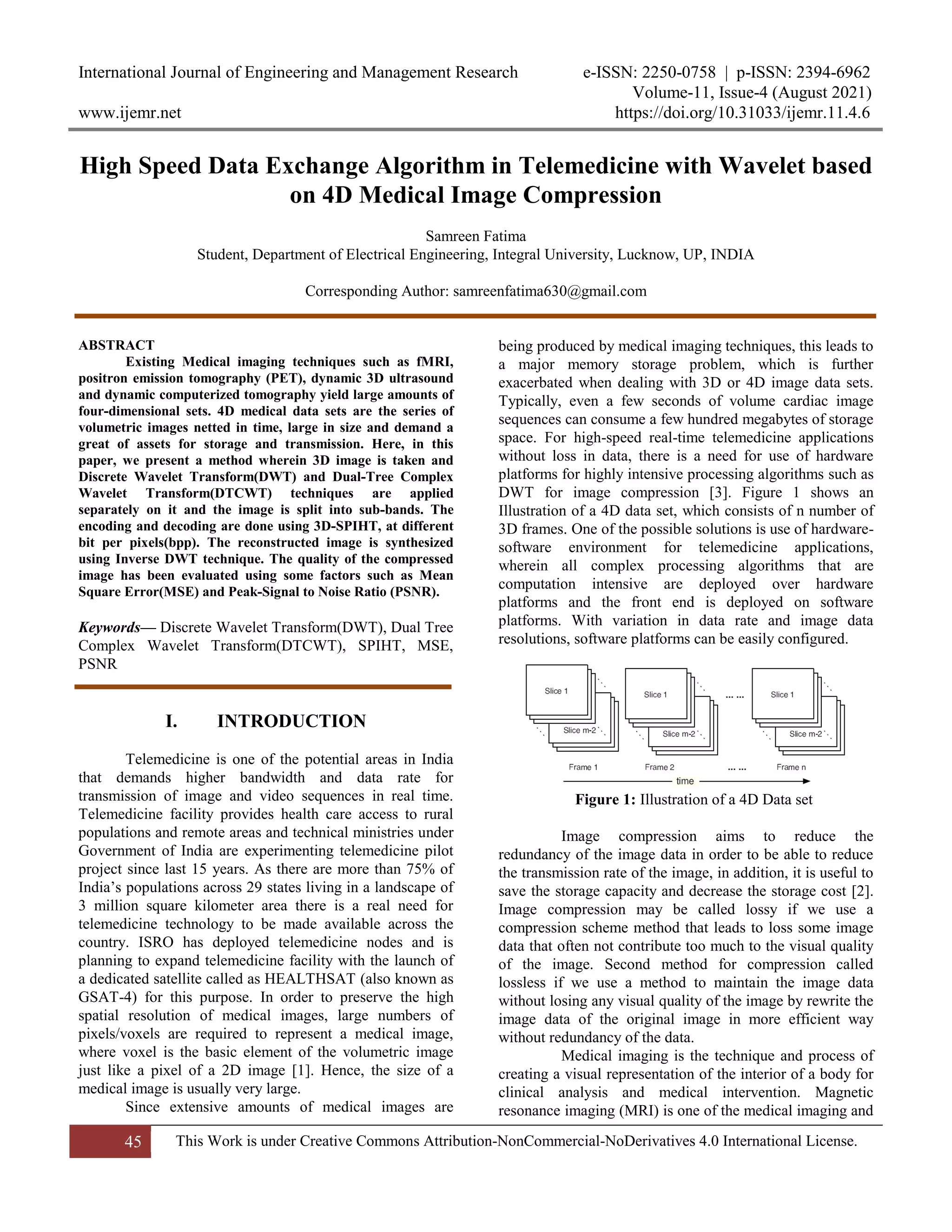 High Speed Data Exchange Algorithm in Telemedicine with Wavelet based on 4D Medical Image ...