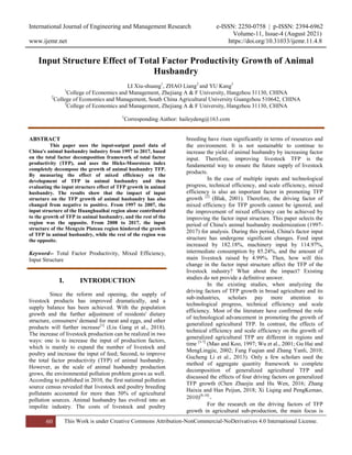 Input Structure Effect of Total Factor Productivity Growth of Animal Husbandry | PDF ...