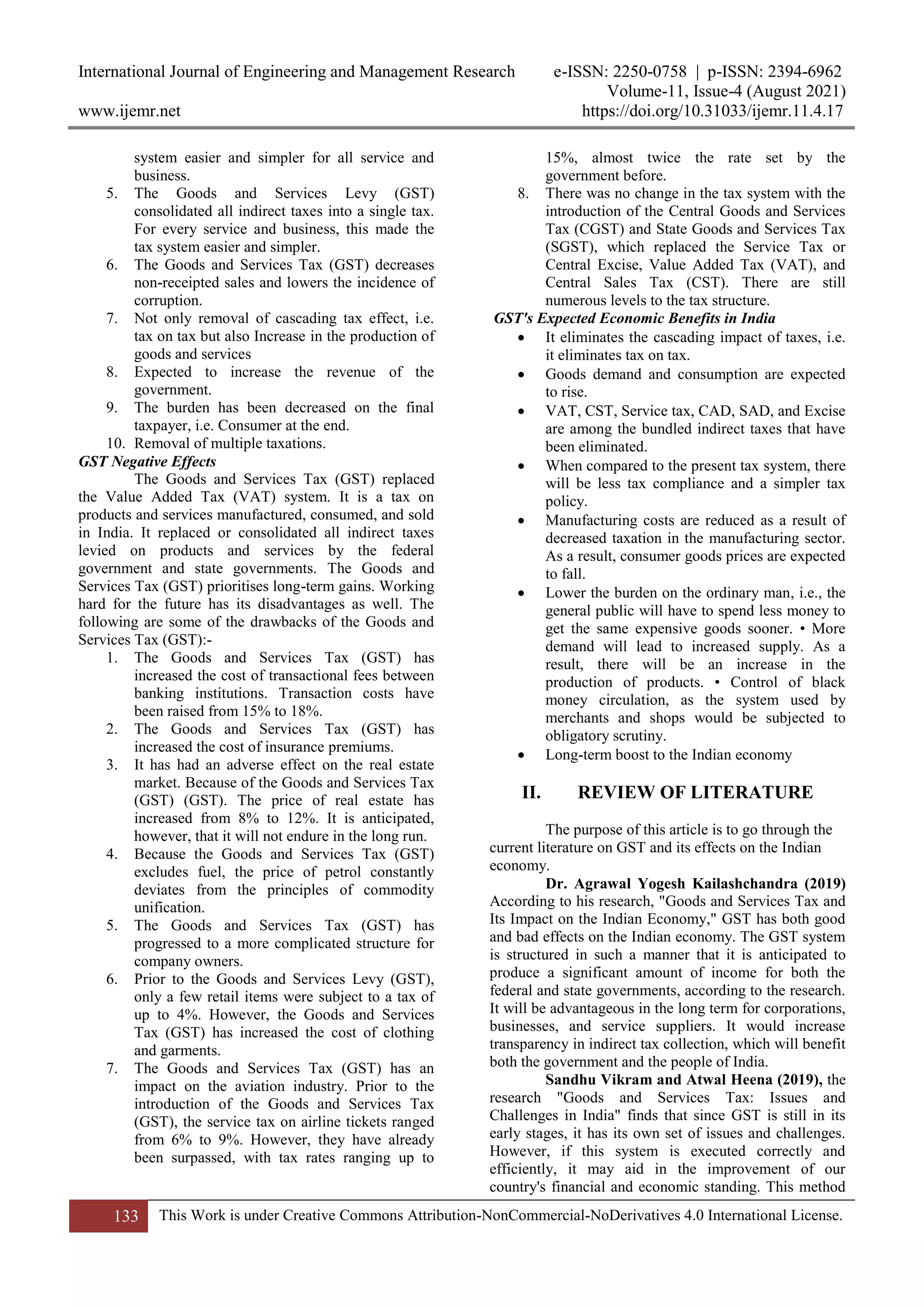 Goods and Services Tax: Benefits and its Impact on Indian Economy | PDF