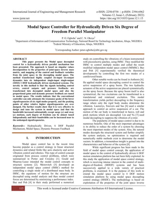 Modal Space Controller for Hydraulically Driven Six Degree of Freedom Parallel Manipulator | PDF