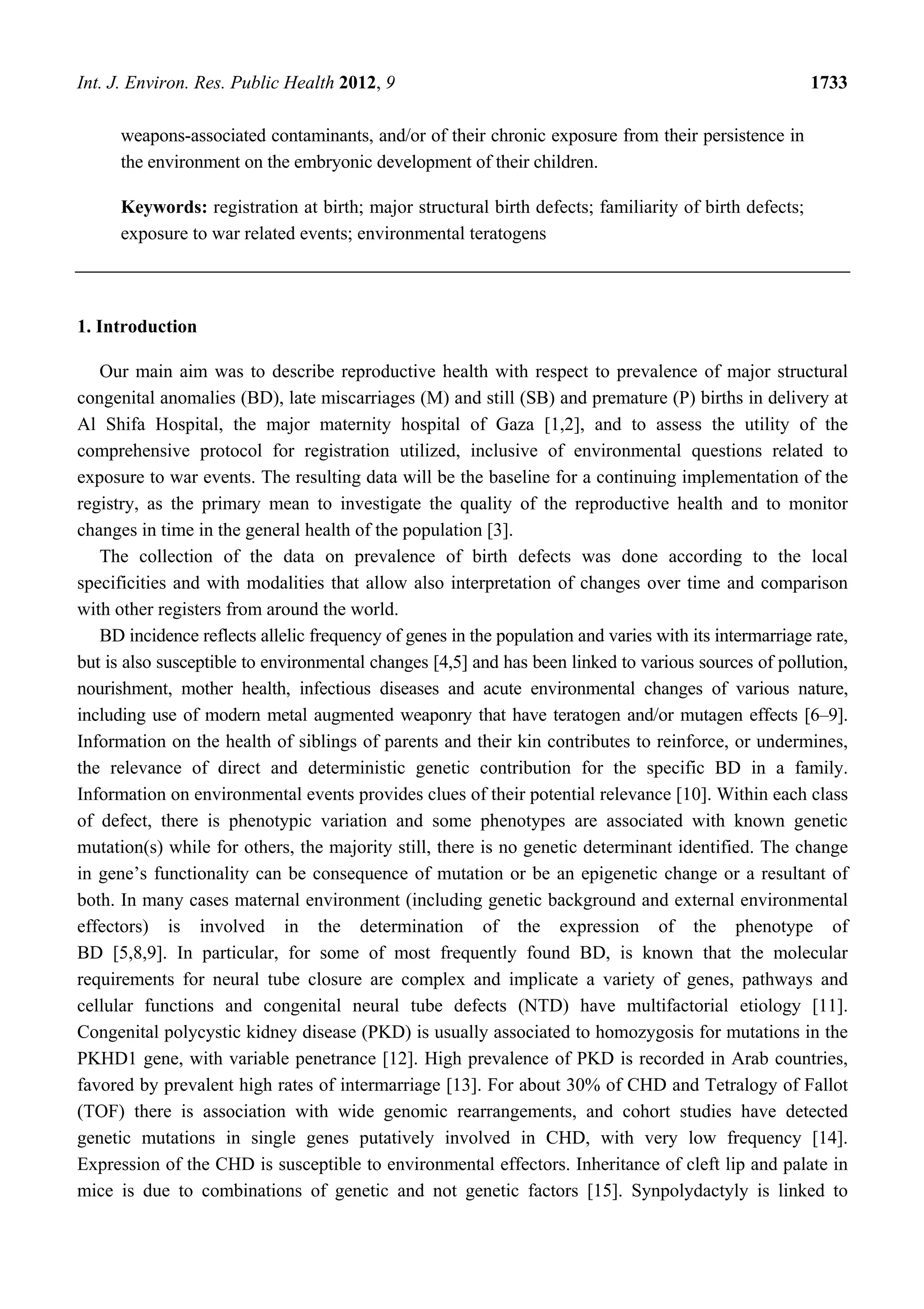Birth Defects in Gaza: Prevalence, Types, Familiarity and Correlation ...