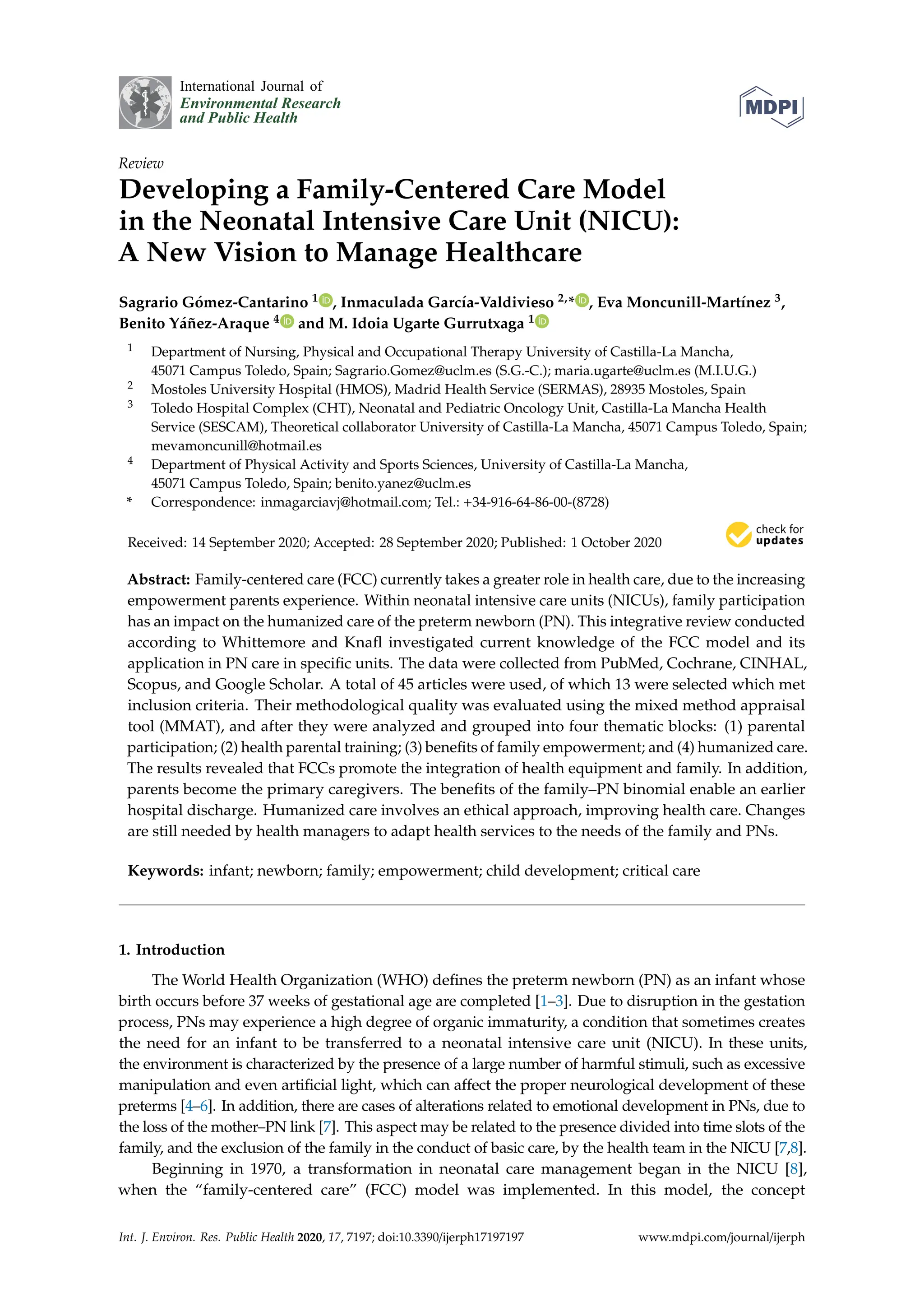 ijerph-17-07197.pdf Family-Centered Care Model in the Neonatal ...