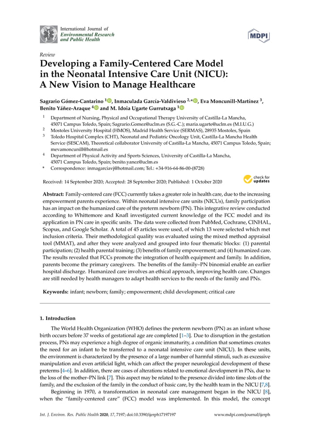 ijerph-17-07197.pdf Family-Centered Care Model in the Neonatal Intensive Care Unit (NICU) | PDF