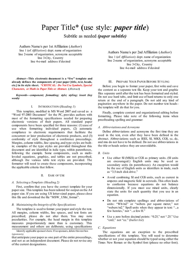 Ijert paper template | DOC | Desktop Publishing | Computer Software and ...