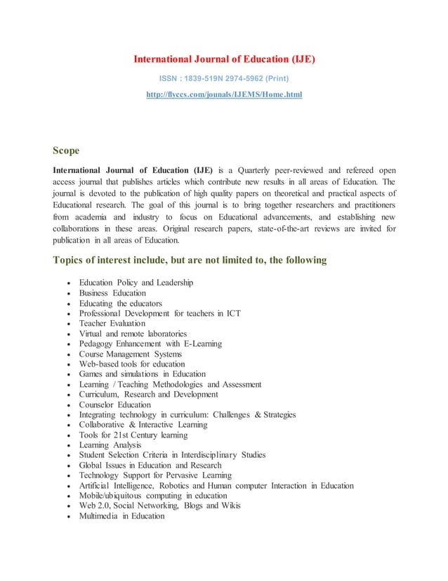 International Journal of Education (IJE) | DOCX