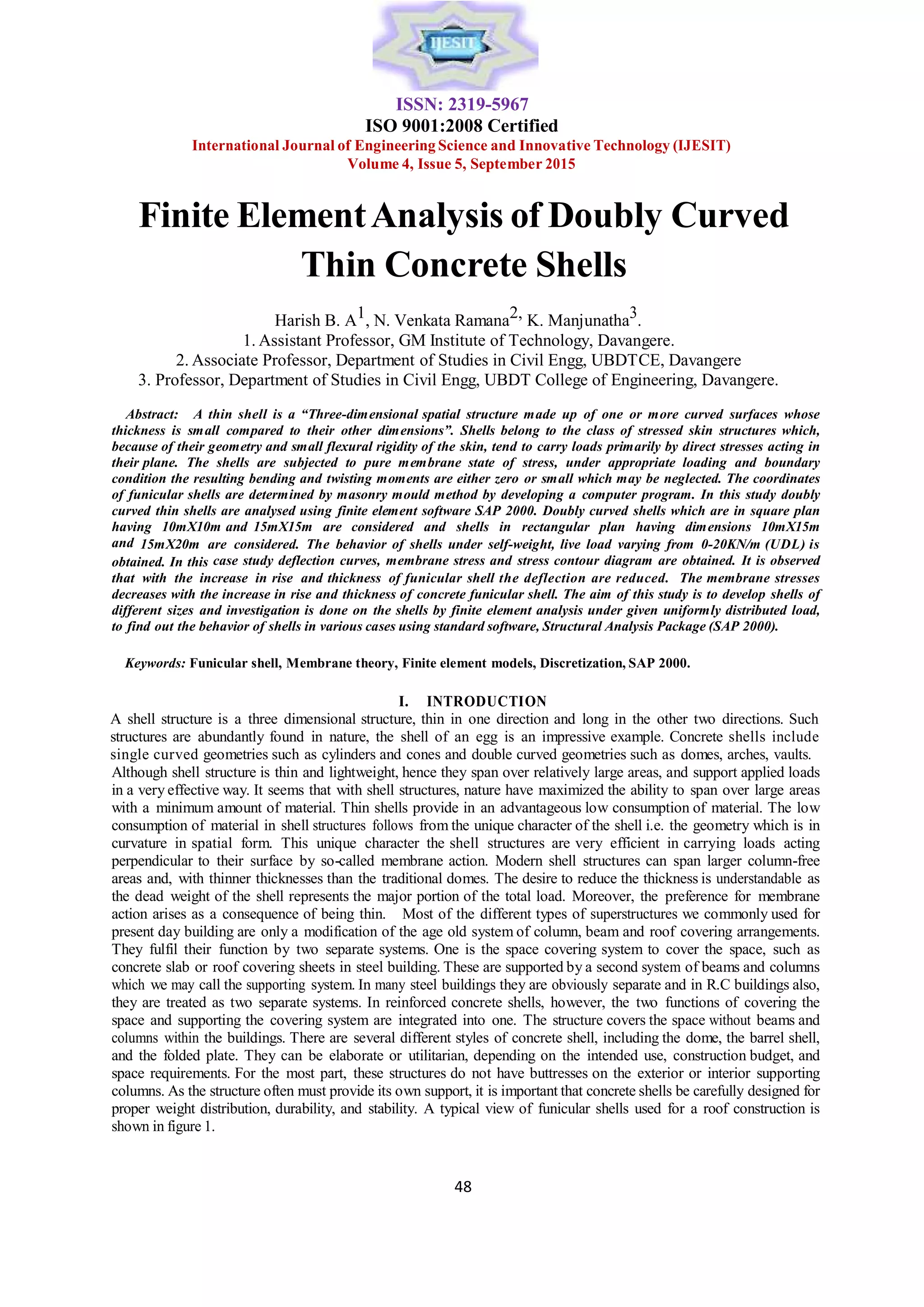 Finite ElementAnalysis of Doubly Curved Thin Concrete Shells | PDF