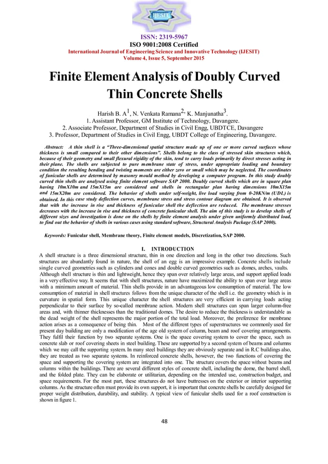 Finite ElementAnalysis of Doubly Curved Thin Concrete Shells | PDF