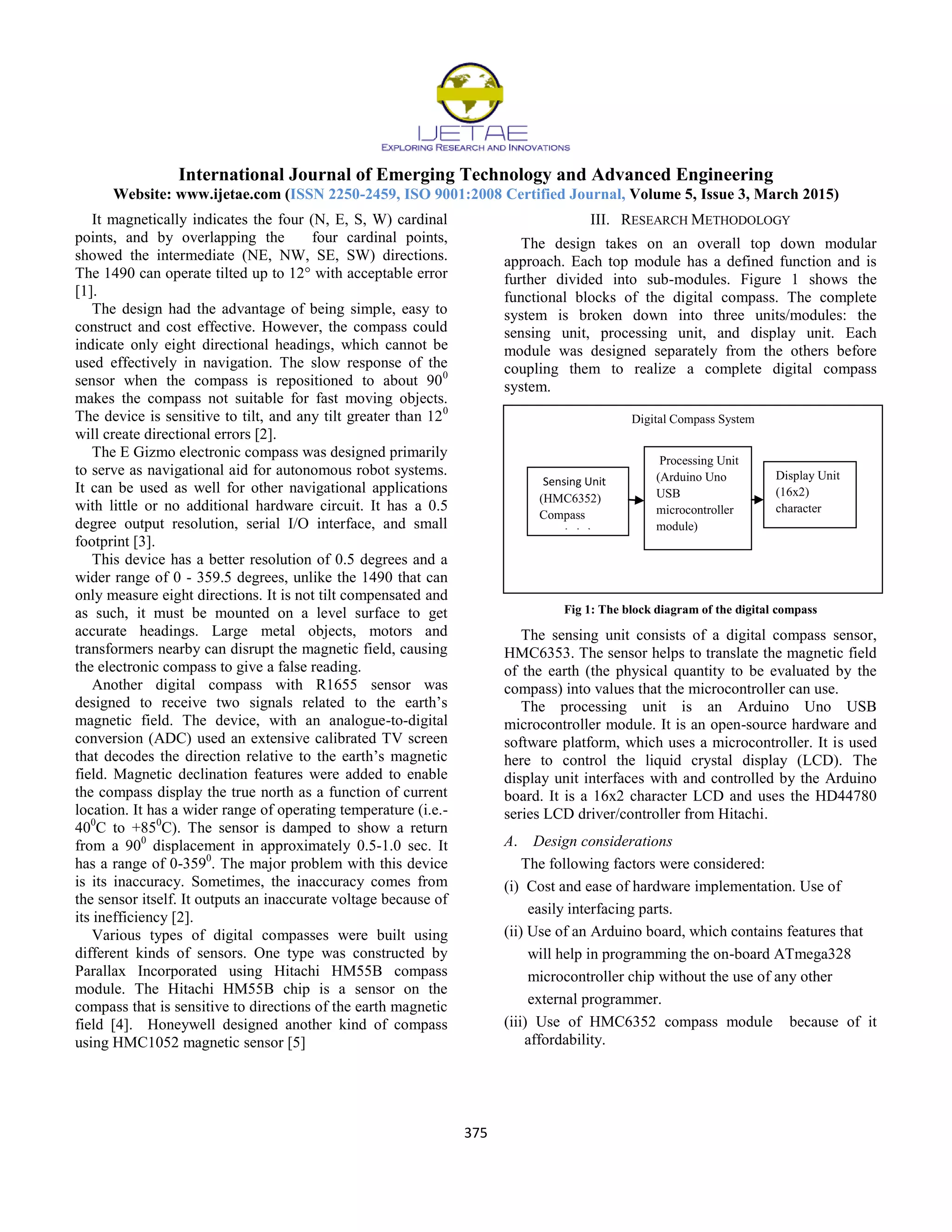 Design and Implementation of a Simple HMC6352 2-Axis-MR Digital Compass ...