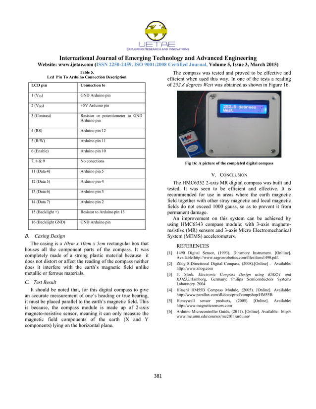 Design and Implementation of a Simple HMC6352 2-Axis-MR Digital Compass ...