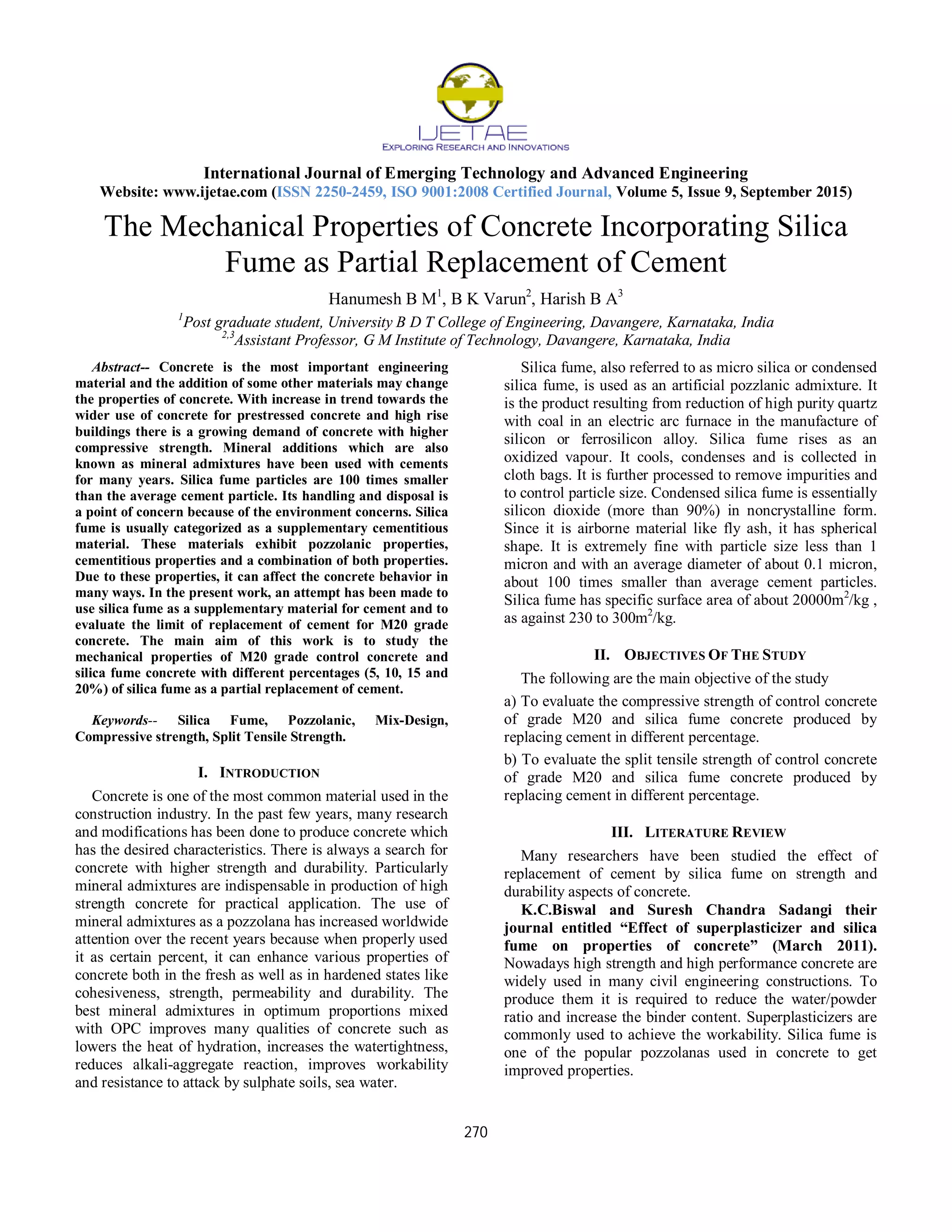 The Mechanical Properties of Concrete Incorporating Silica Fume as ...
