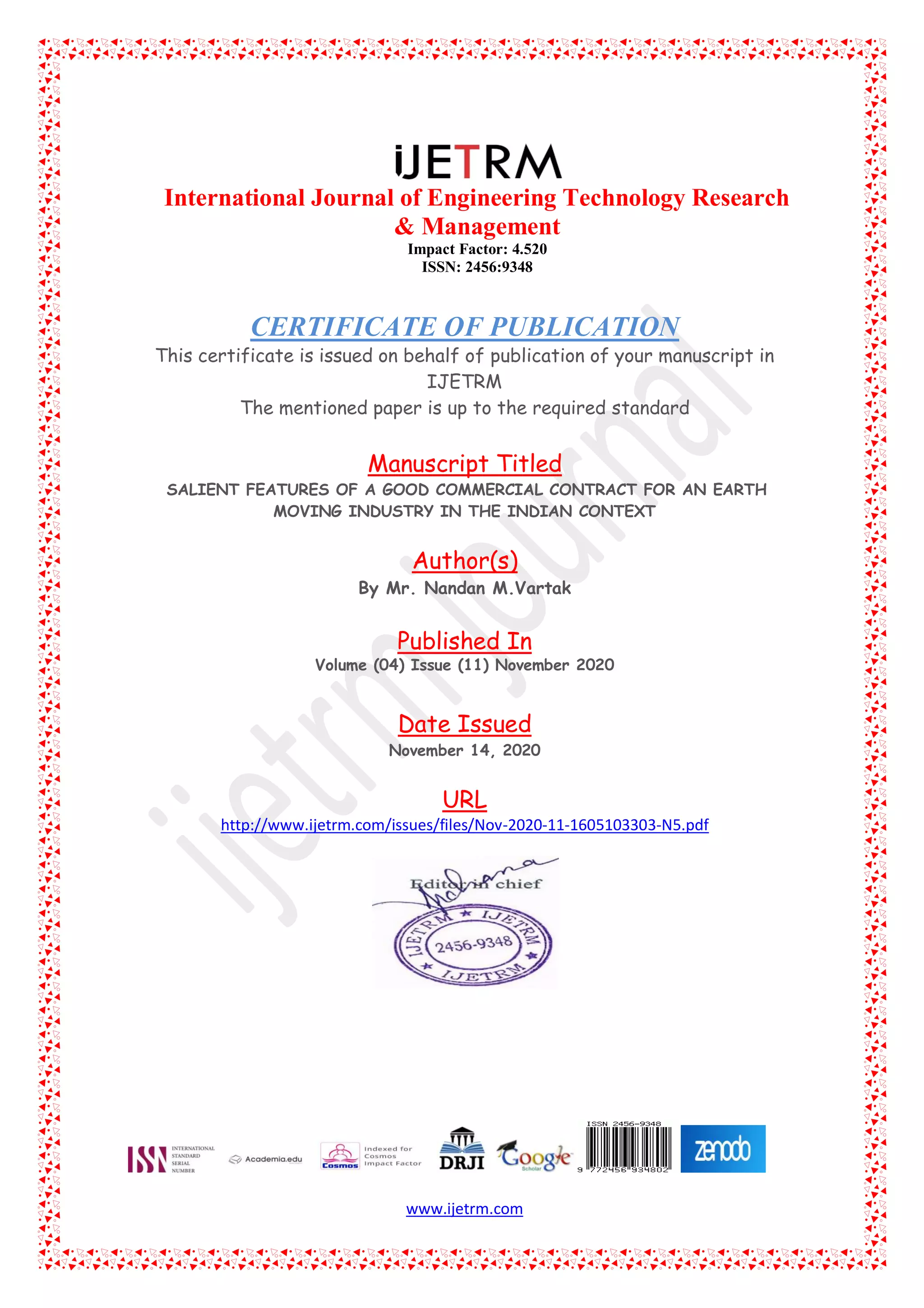 Ijetrm certificate | PDF