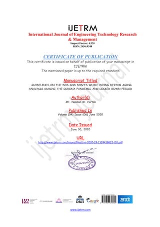 Ijetrm certificate final | PDF