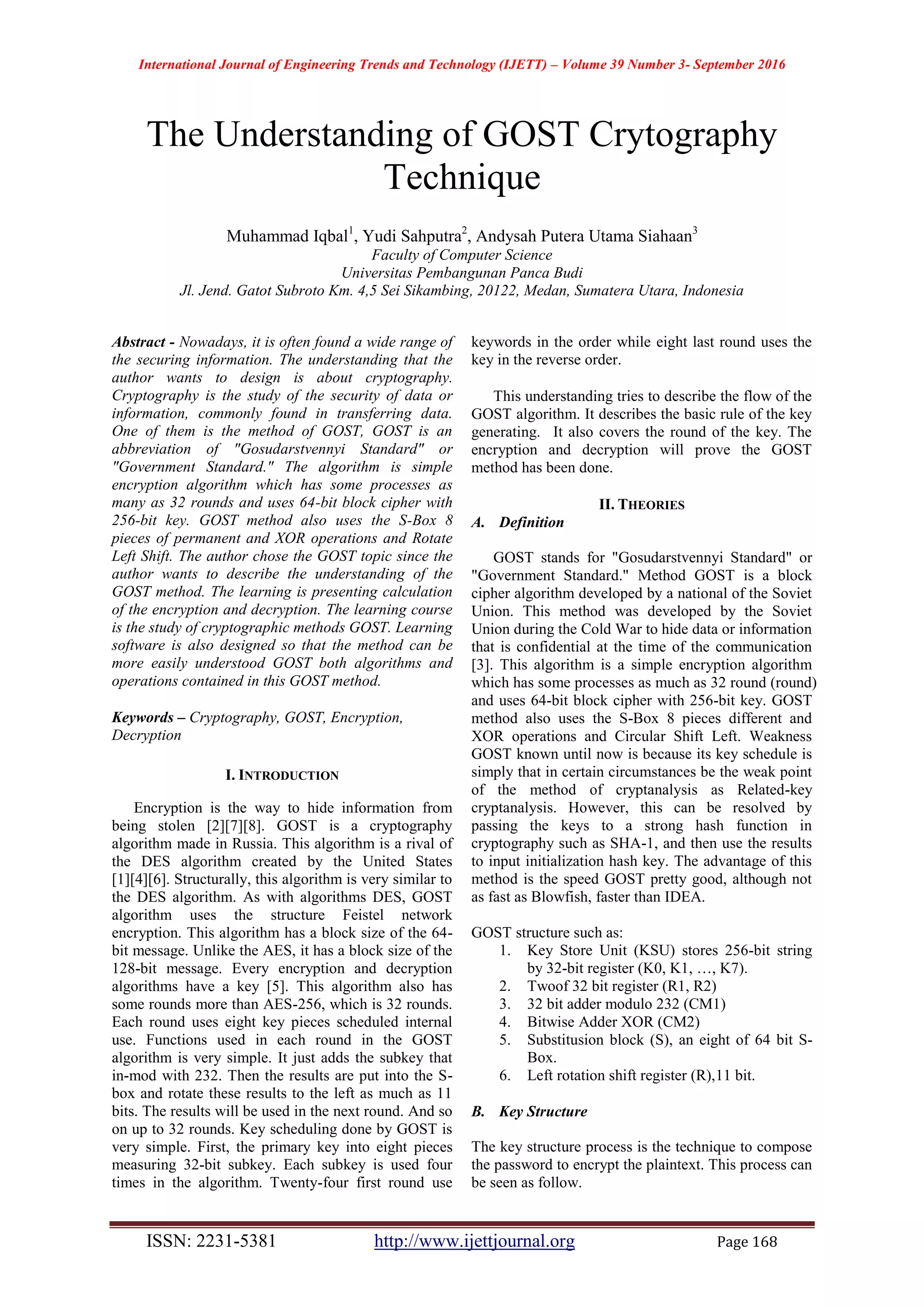 The Understanding of GOST Cryptography Technique | PDF